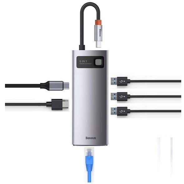 מתאם 6 ב 1 מחיבור Type C לחיבור Hdmi חיבור Rj45 חיבור Type C